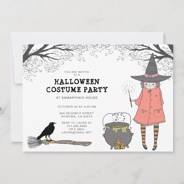 Witch Kid's Halloween Costume Party Invitation | Zazzle