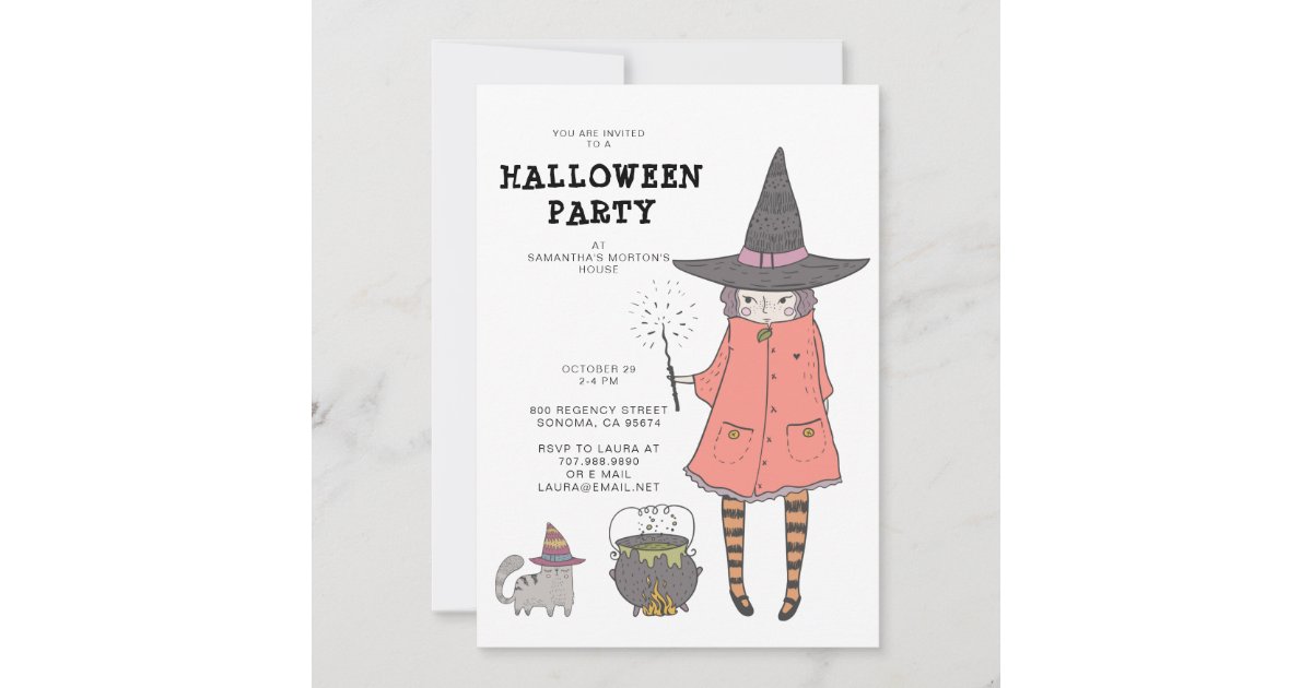 Witch Kid's Halloween Party Invitation | Zazzle
