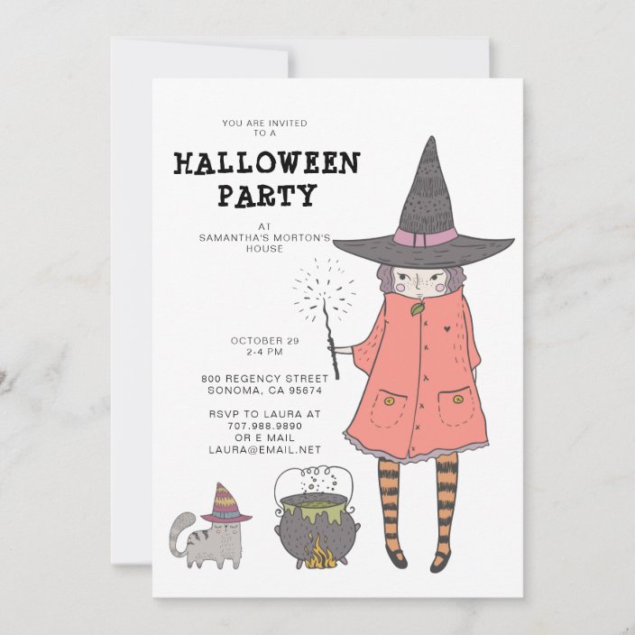 Witch Kid's Halloween Party Invitation | Zazzle