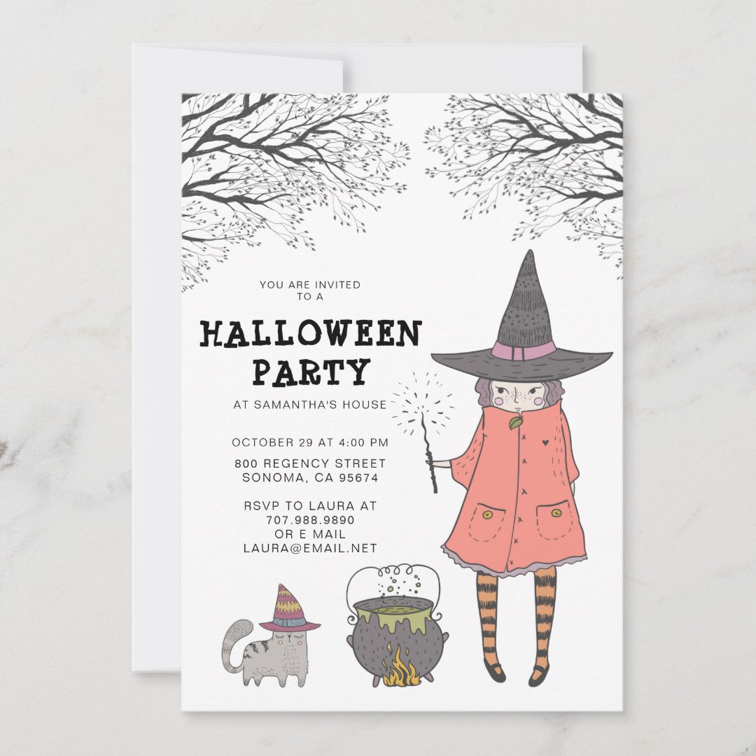 Witch Kid's Halloween Party Invitation | Zazzle