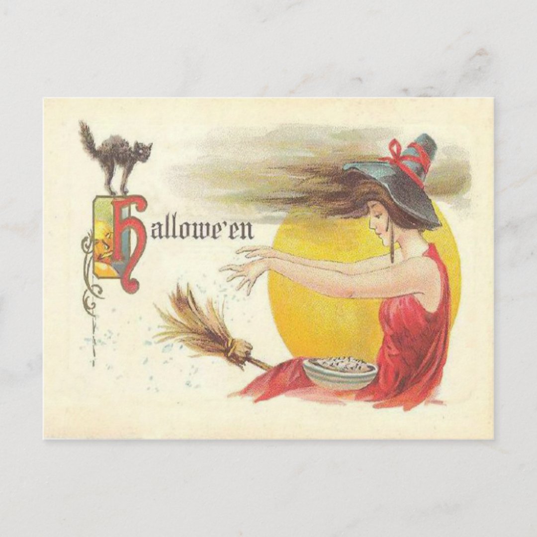 Witch Magic Spell Broom Postcard | Zazzle