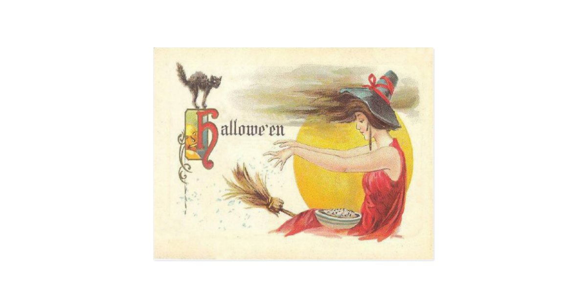 Witch Magic Spell Broom Postcard | Zazzle.com
