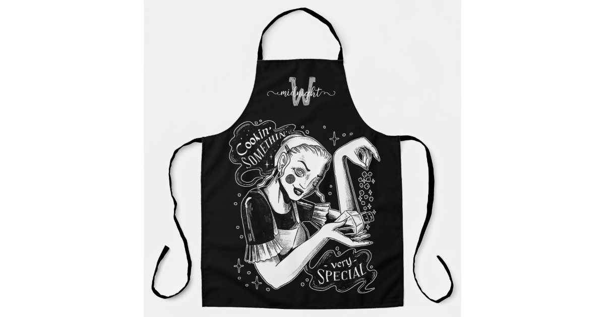 Witch Monogram Black All-Over Print Apron | Zazzle