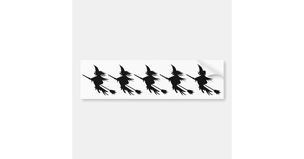 Witch on Broomstick | Halloween Black White Bumper Sticker | Zazzle