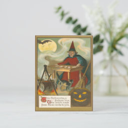 Witch Tarot Bat Full Moon Black Cat Postcard | Zazzle