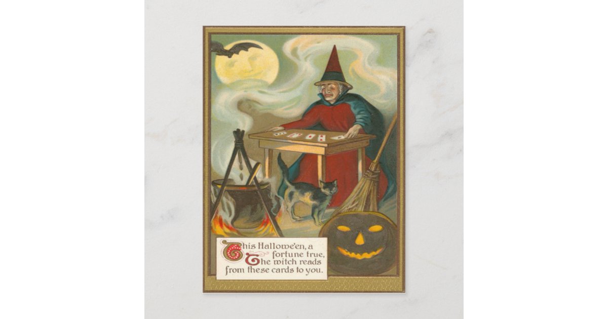 Witch Tarot Bat Full Moon Black Cat Postcard | Zazzle