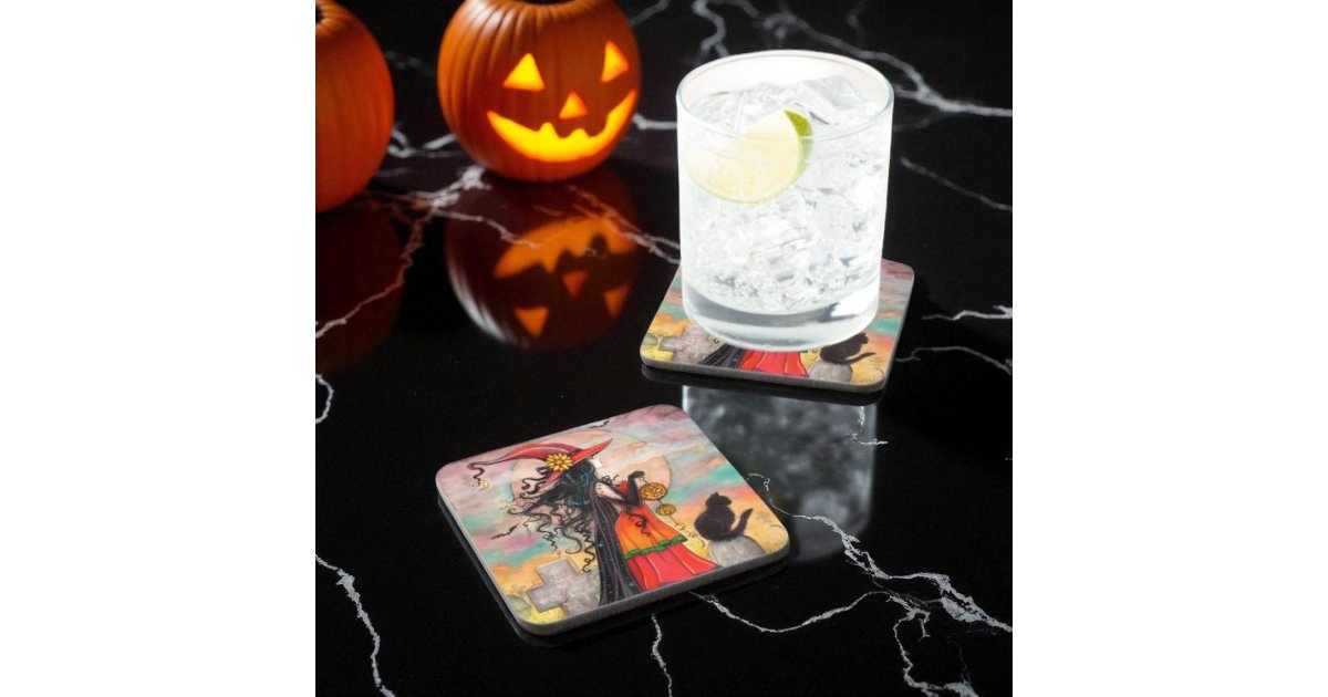 Witch Way Halloween Art by Molly Harrison Beverage Coaster | Zazzle