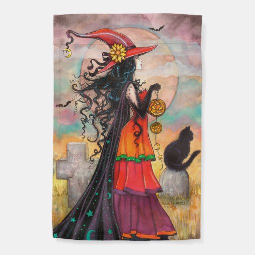 Witch Way Molly Harrison Halloween Artwork Garden Flag | Zazzle
