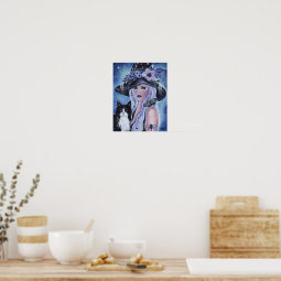 Witch with tuxedo cat art by Renee L. Lavoie Poster | Zazzle