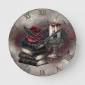 Witchery | Spellbook Tomes and Skull Candle Round Clock | Zazzle