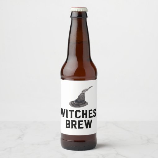 Witches Brew | Happy Halloween | Witches Hat Beer Bottle Label | Zazzle
