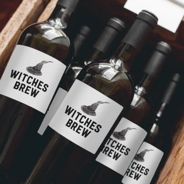 Witches Brew | Happy Halloween | Witches Hat Wine Label | Zazzle