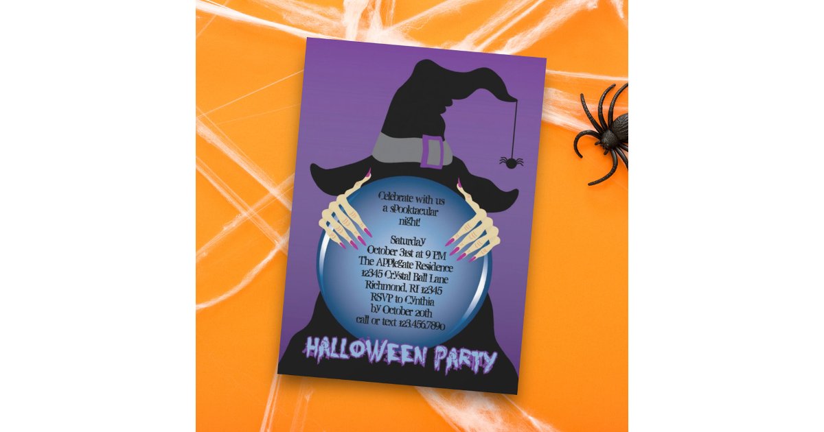 Witches Crystal Ball Halloween Invitation | Zazzle