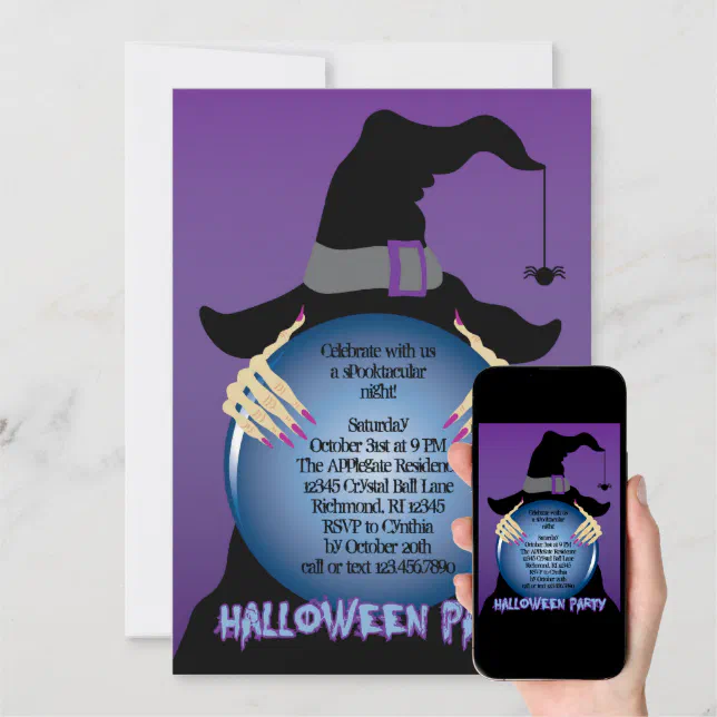 Witches Crystal Ball Halloween Invitation | Zazzle