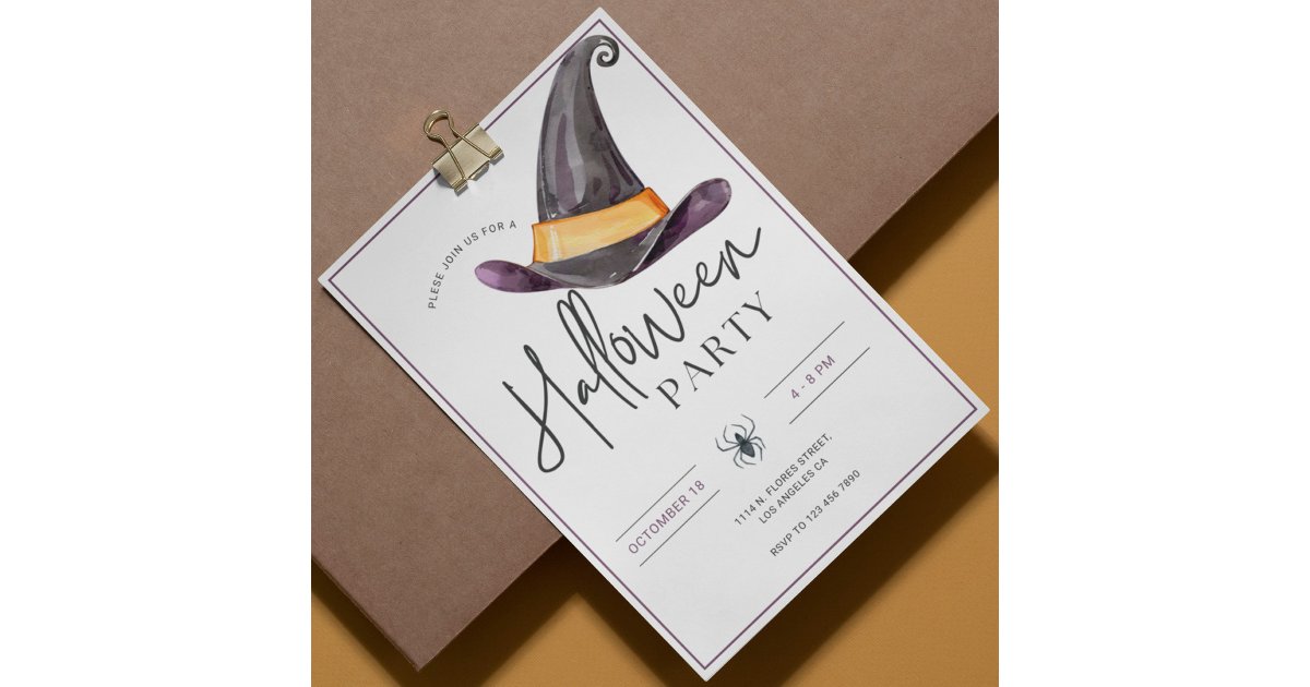 Witches Hat Minimalistic Halloween Party Invitatio Invitation | Zazzle