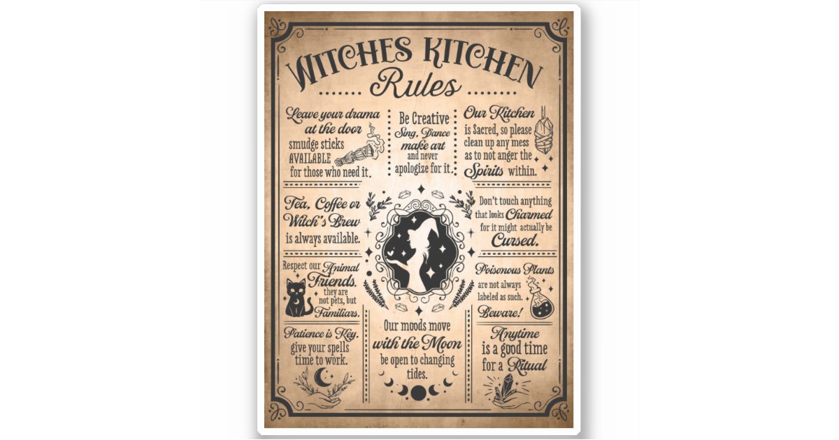 Witches Kitchen Rules Vintage Halloween Sticker | Zazzle