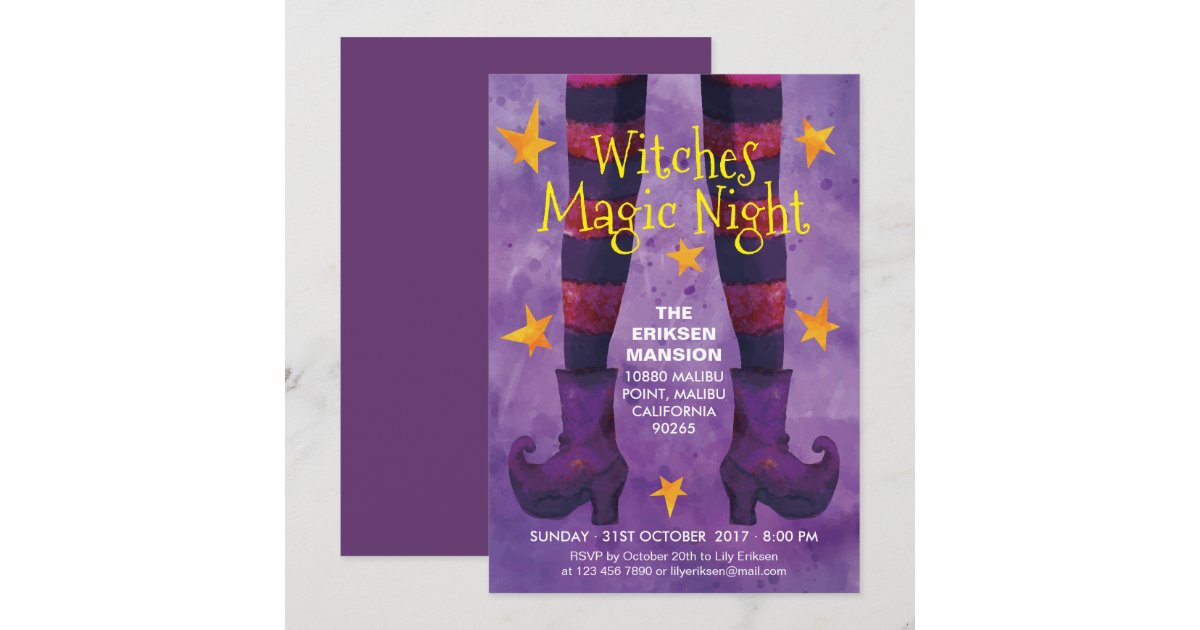 Witches Magic Night Halloween Party Invitation | Zazzle