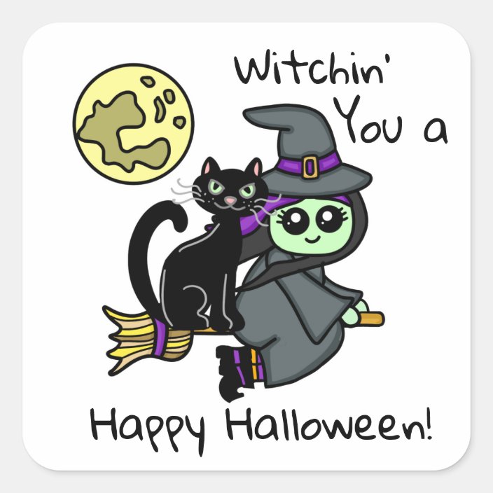 Witchin you a Happy Halloween Square Sticker | Zazzle.com