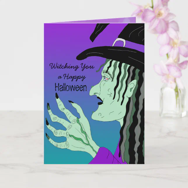 Witching you a Happy Halloween Hand Drawn Witch Card | Zazzle
