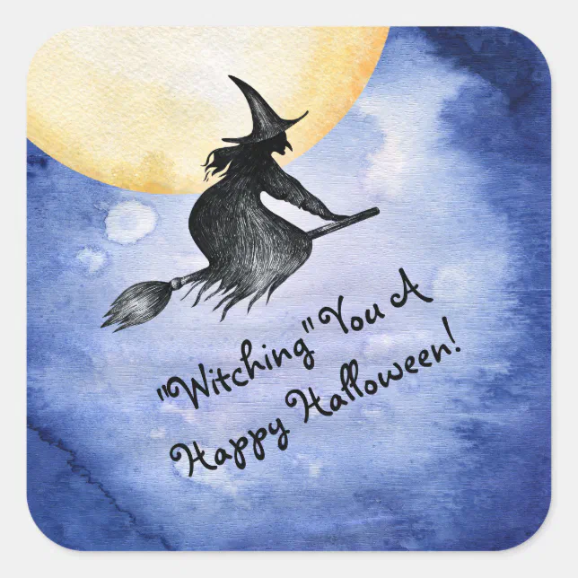 Witching You A Happy Halloween Square Sticker | Zazzle
