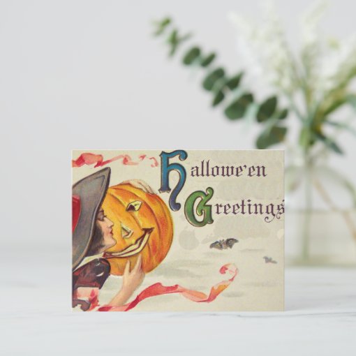 Witch's & Pumpkin (Vintage Halloween Card) Postcard | Zazzle