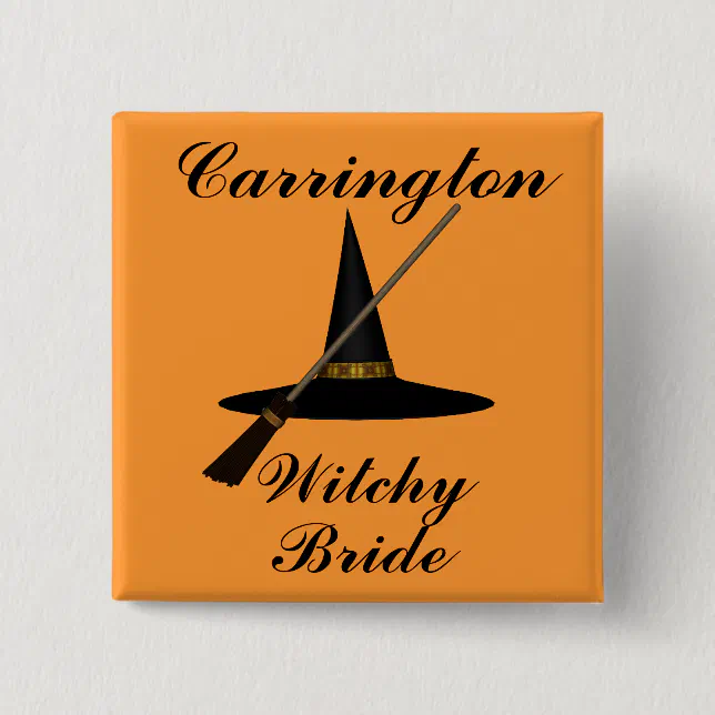 "Witchy Bride" - w/ Witch's Hat and Broom Button | Zazzle