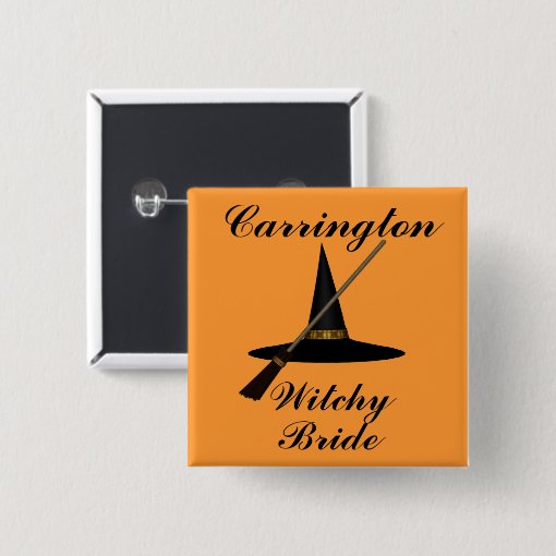 "Witchy Bride" - w/ Witch's Hat and Broom Button | Zazzle