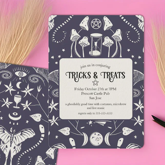 Witchy Halloween Party Mystic Occult Symbols Adult Invitation | Zazzle