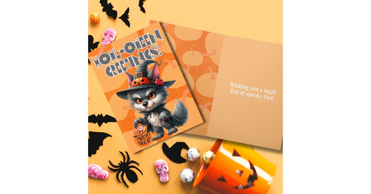 Witchy Wolf’s Halloween Wishes Holiday Card | Zazzle