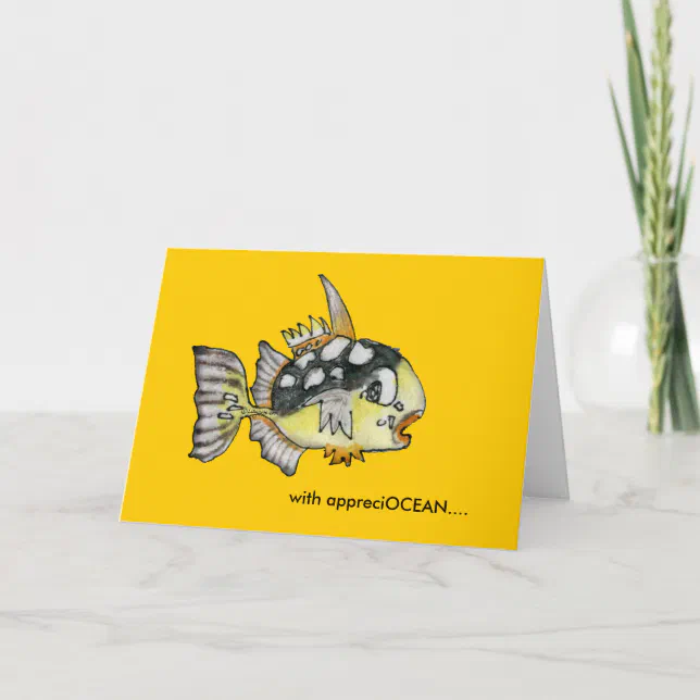With appreciOCEAN cartoon fish thank you card | Zazzle
