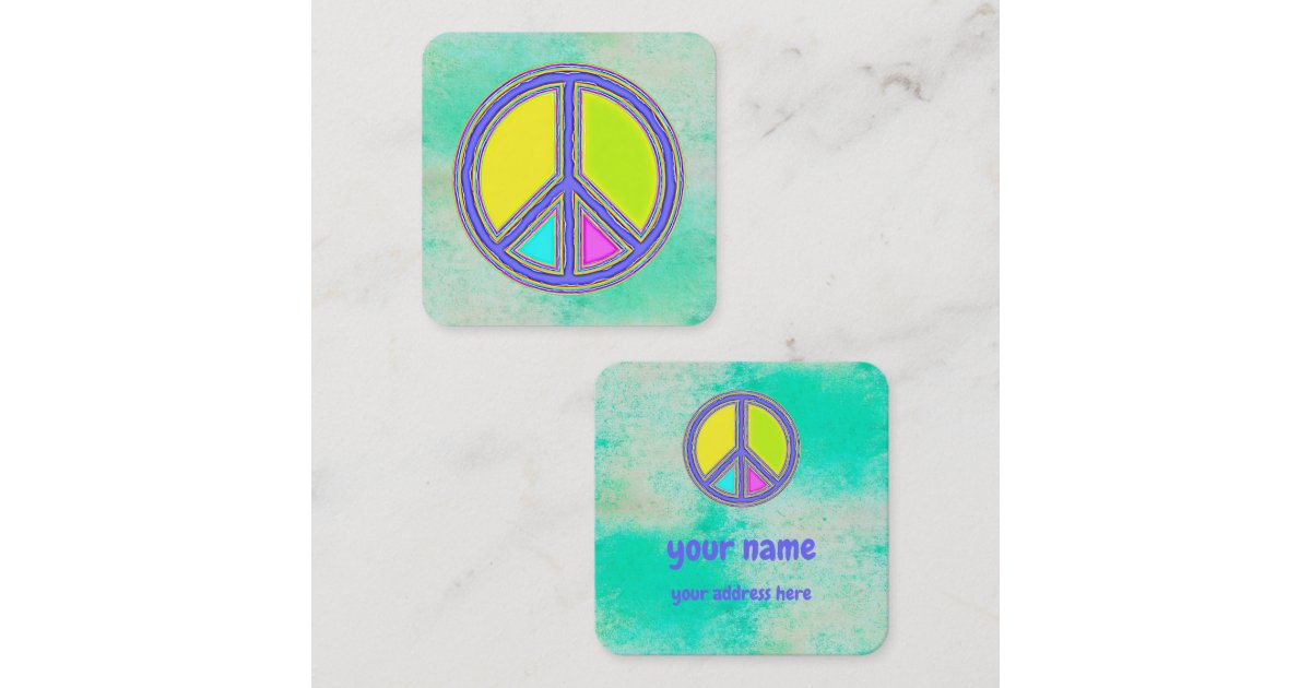 With Colors Filled PEACE Sign 1 Square Business Card | Zazzle