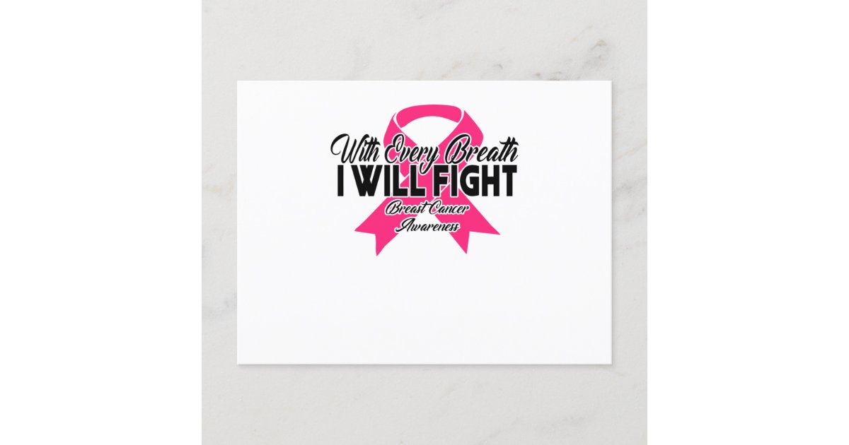 With Every Breath I Will Fight Breast Cancer Invitation Postcard | Zazzle