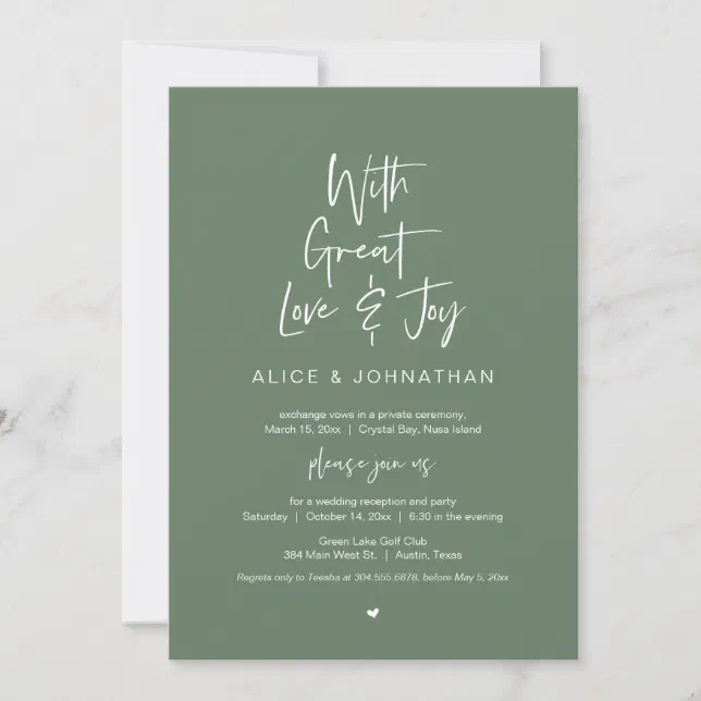 With Great Love and Joy, Wedding Elopement Dinner Invitation | Zazzle