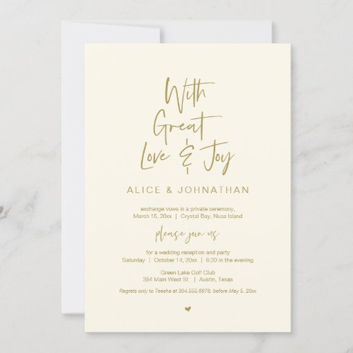 With Great Love and Joy, Wedding Elopement Dinner Invitation | Zazzle