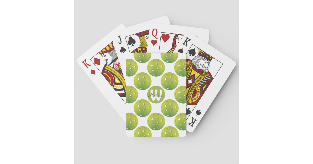 With initial / name Lime green pickleballs pattern Poker Cards | Zazzle