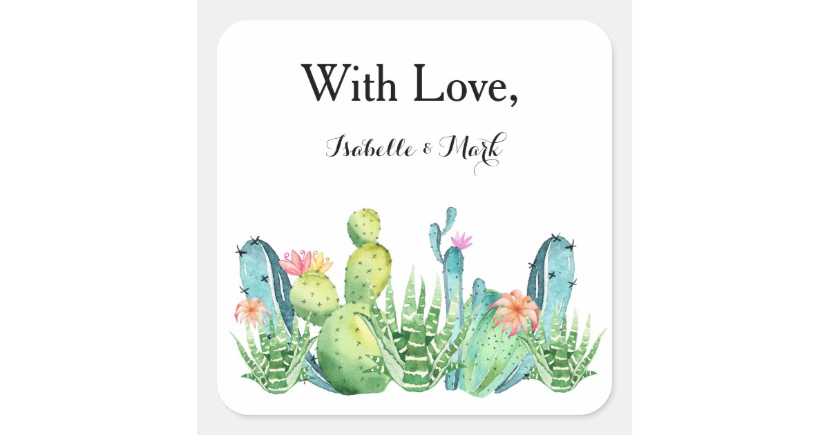 With Love Boho Cactus Invitation Envelope Sticker | Zazzle