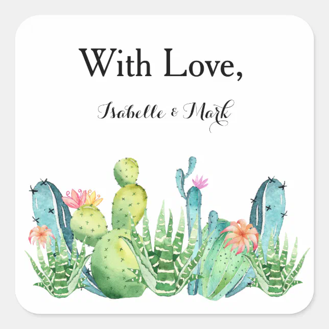 With Love Boho Cactus Invitation Envelope Sticker | Zazzle
