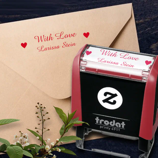With Love (custom text) + name, cute Self-inking Stamp | Zazzle