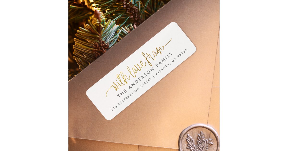 With Love From Gold Script & Custom Family Name Label | Zazzle