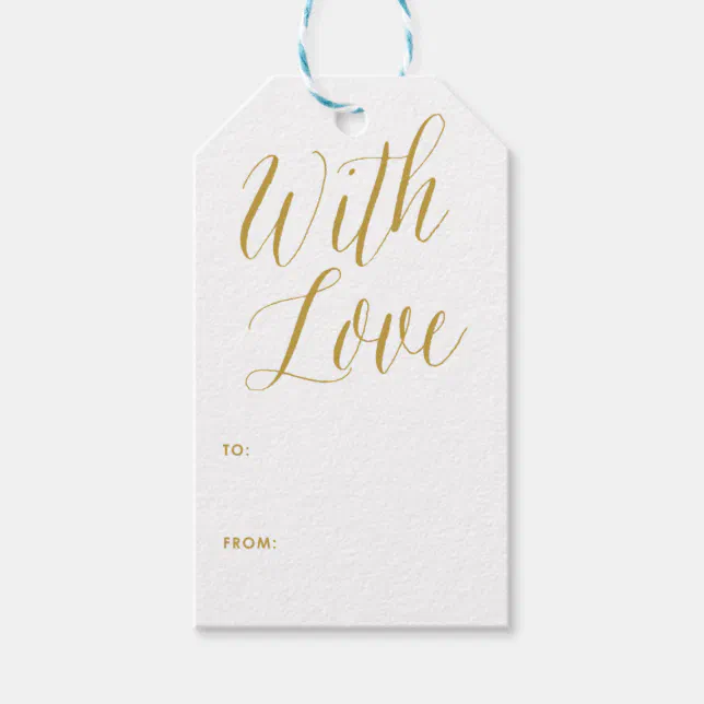 With Love | Gold Modern Calligraphy Gift Tag | Zazzle