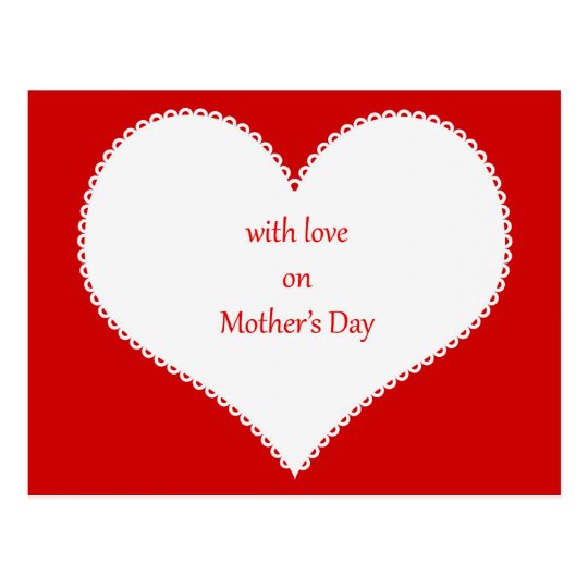 With Love on Mother's Day in Heart Red Background Postcard | Zazzle.com