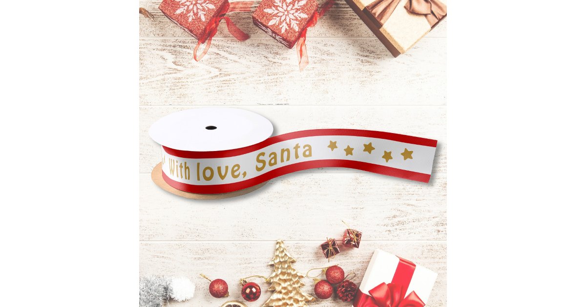 With Love Santa Custom Text Christmas Satin Ribbon | Zazzle
