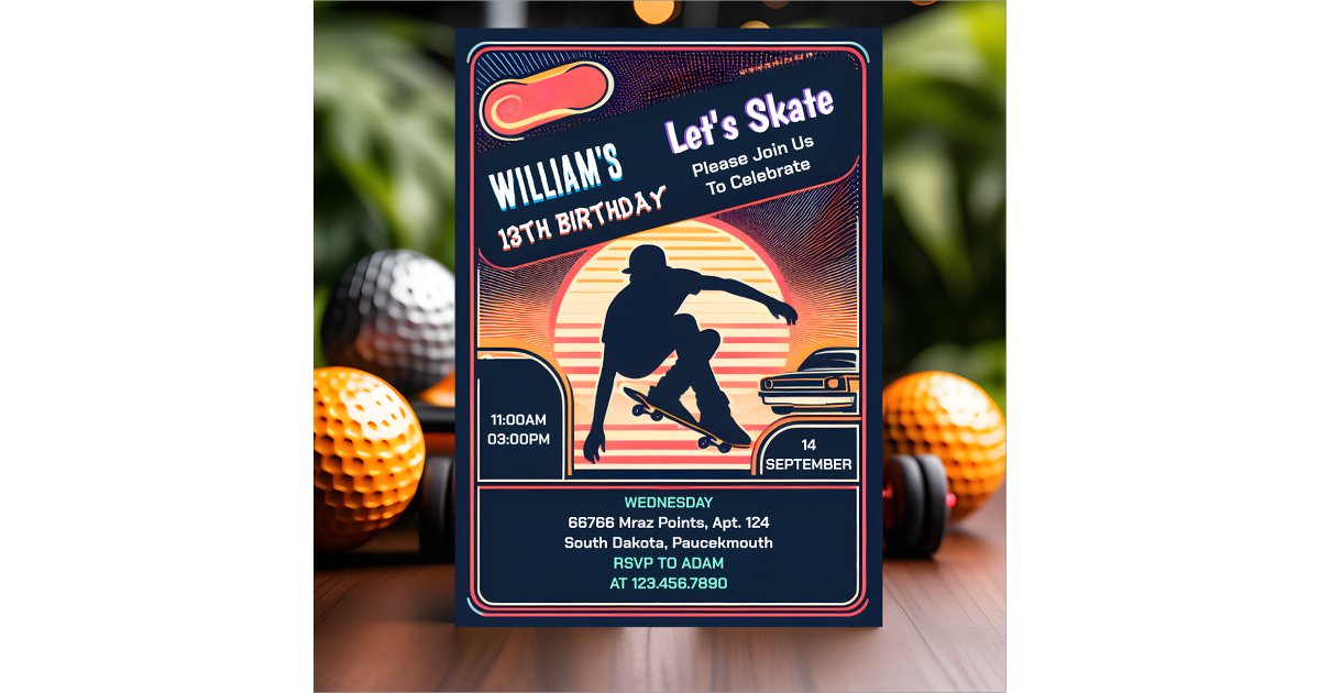 With Scooter Jump Zone Skateboarding 13th Birthday Invitation | Zazzle