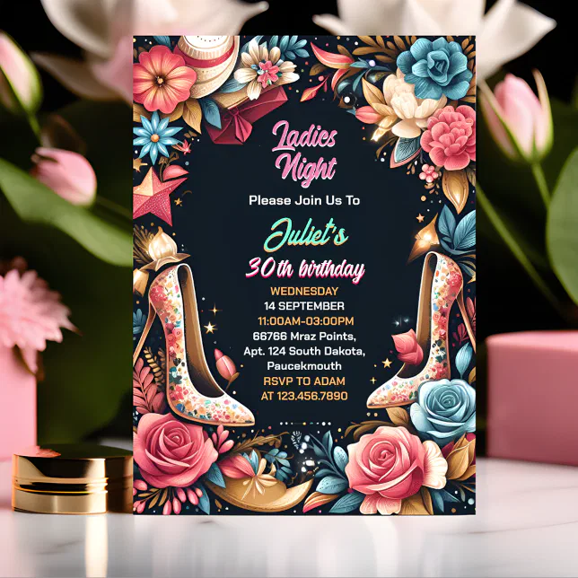 With Shoe Stylish Adult Ladies Night 30th Birthday Invitation | Zazzle