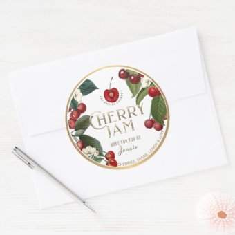 Witty Logo Design Elegant Cherry Jam Preserves Classic Round Sticker ...