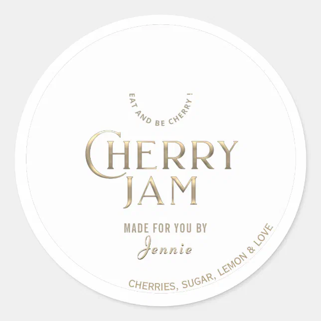 Witty Logo Design Elegant Cherry Jam Preserves Classic Round Sticker ...