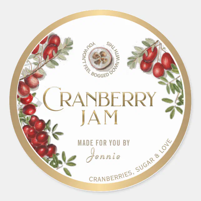 Witty Logo Design Elegant Cranberry Jam Preserves Classic Round Sticker ...