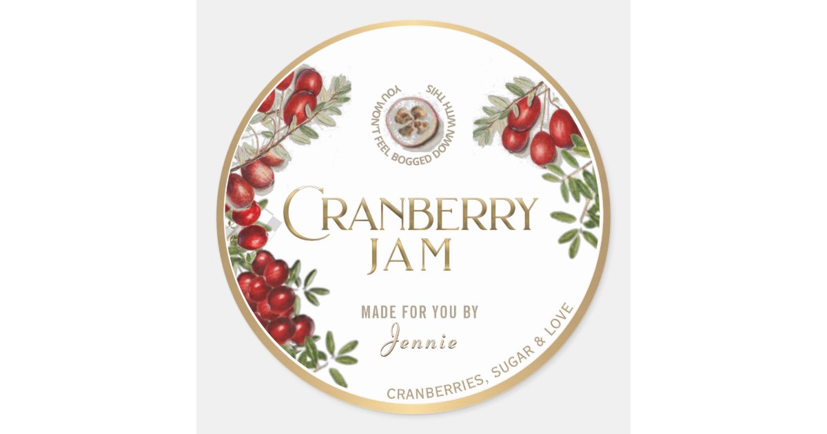 Witty Logo Design Elegant Cranberry Jam Preserves Classic Round Sticker ...