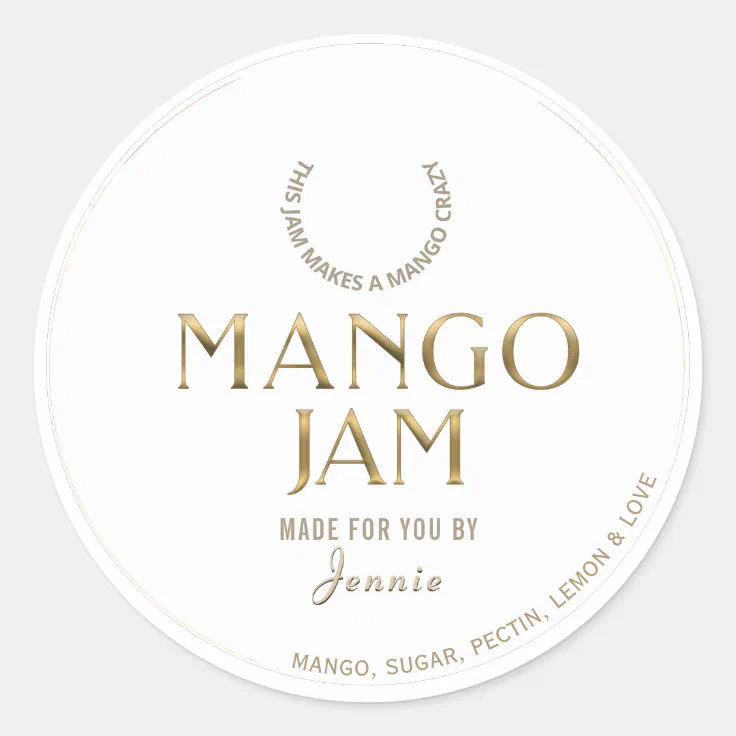 Witty Logo Design Elegant Mango Jam Preserves Classic Round Sticker ...