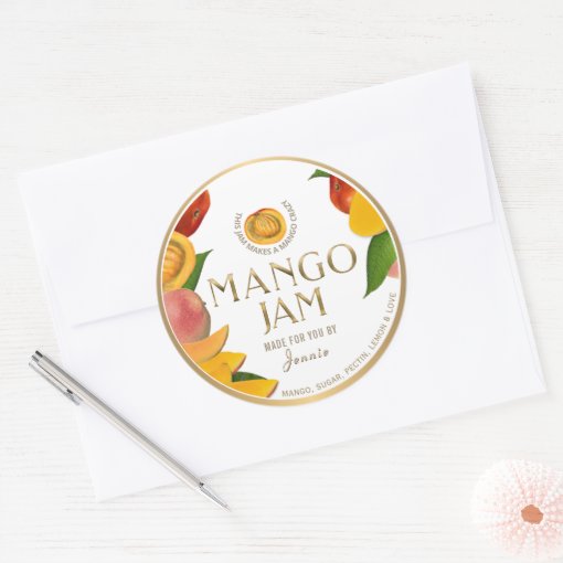 Witty Logo Design Elegant Mango Jam Preserves Classic Round Sticker ...